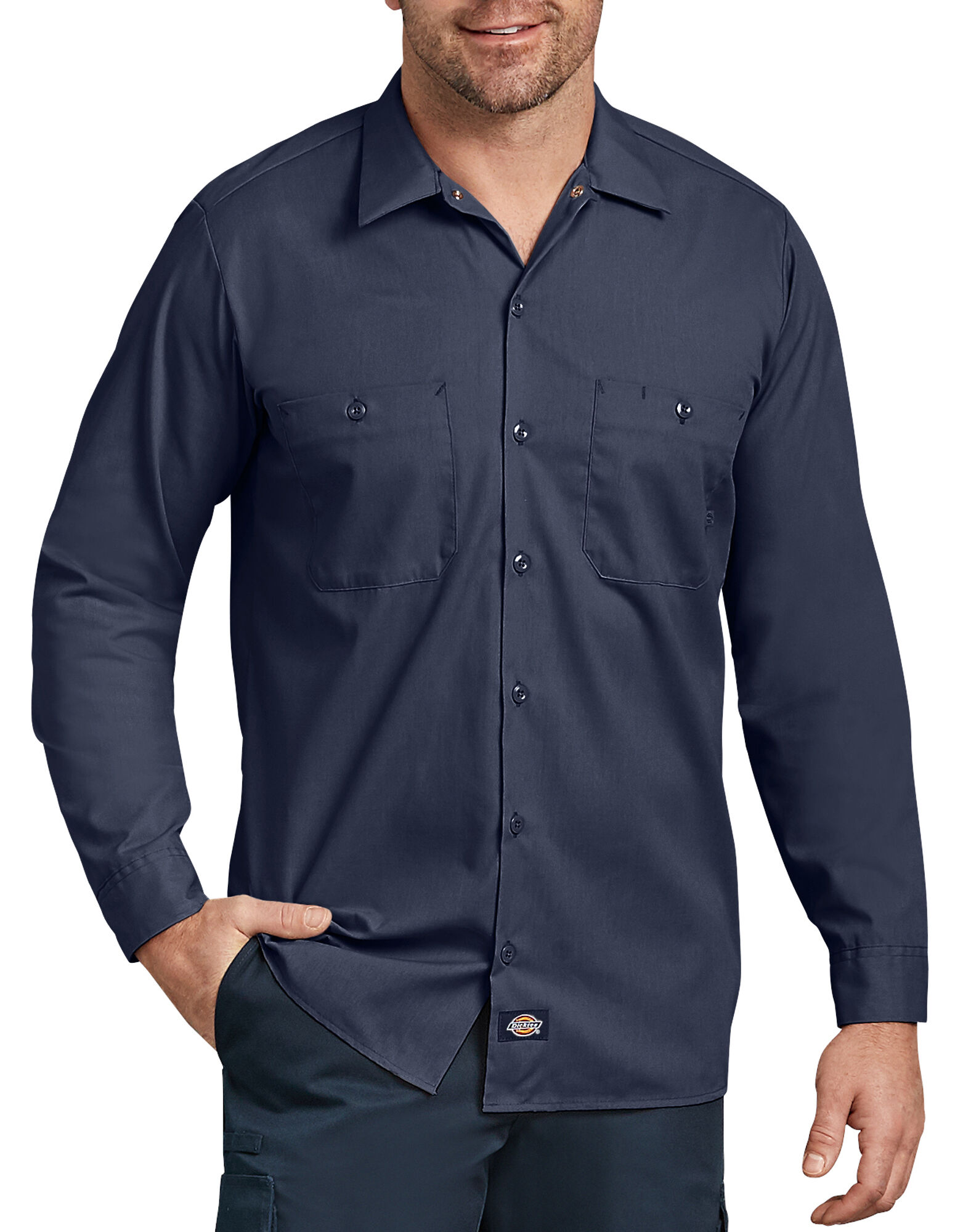 Long Sleeve Industrial Work Shirt Navy Blue Mens Shirts Dickies